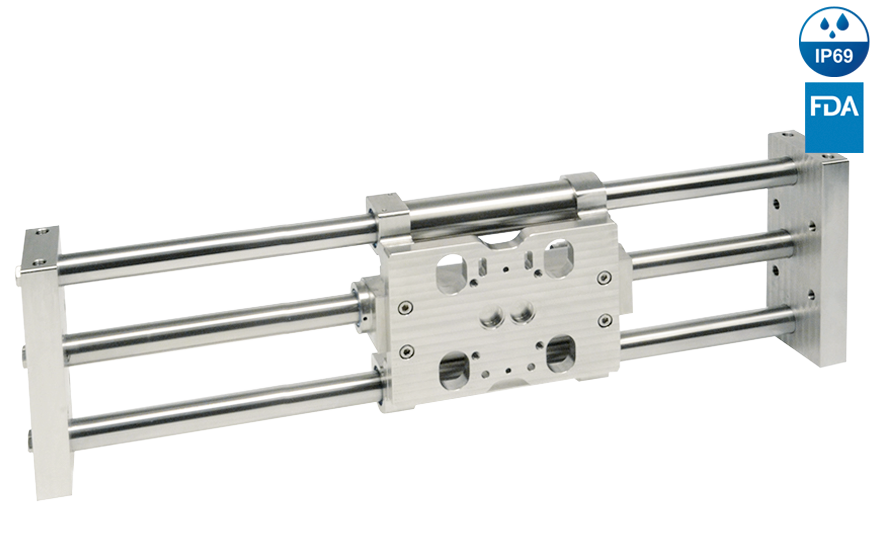 Complete aandrijfoplossing bestaand uit lineaire geleiding.